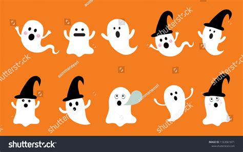 Set Cute Ghost Flat Design Vector Stock Vector Royalty Free 1163061871