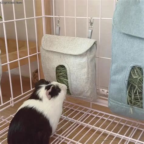 1pc Hanging Pouch Feeder Hay Bag Holder With Hooks Feeding Dispenser Container For Rabbit Guinea