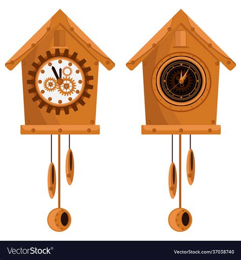 A Set Clocks With Pendulum And Cuckoo Royalty Free Vector