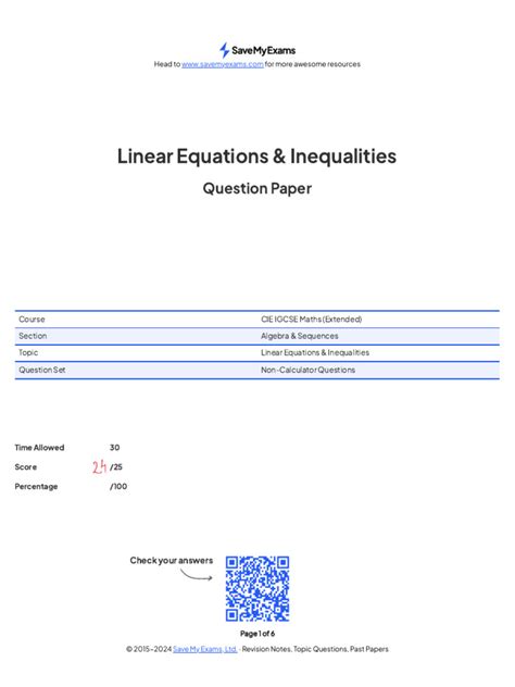 Math Paper Linear Equation And Inequalites Non Calc Solved Unit 14