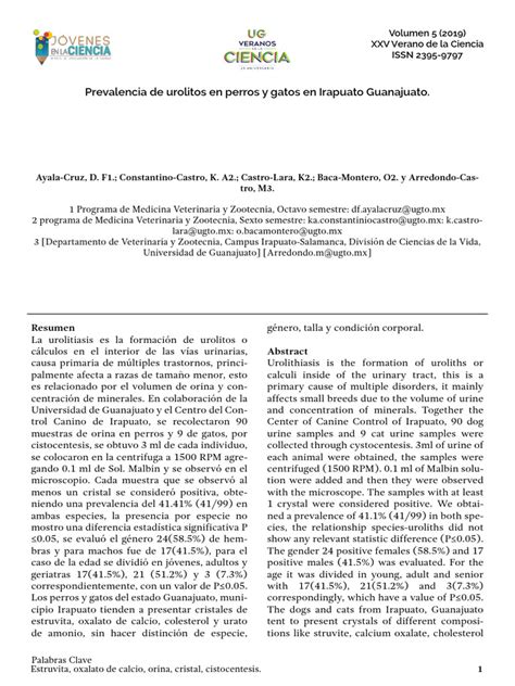 Prevalencia De Urolitos En Perros Y Gatos En Irapuato Guanajuato Pdf
