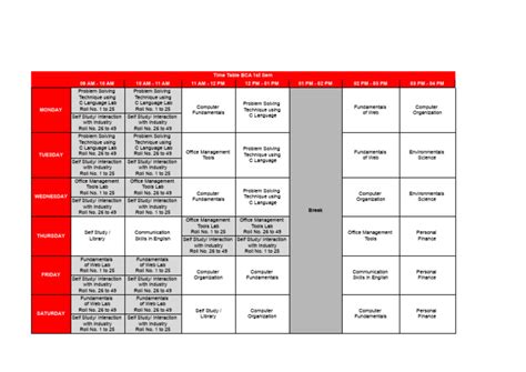 Bca 1st Sem Tentative Timetable Pdf