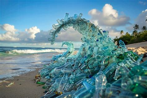 Premium Photo Plastic Wave On Shoreline Depicting Environmental Issue