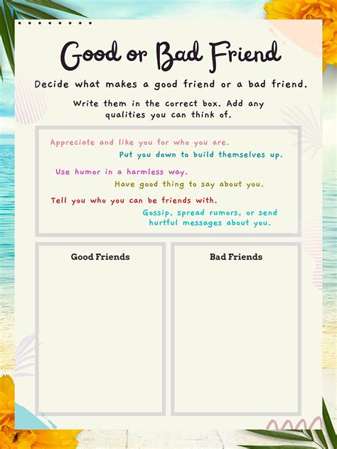 Good Vs Bad Friend Poster Social Skills Worksheet Printable Etsy