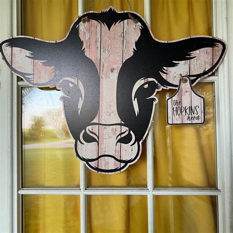 Cow Door Hanger Cow Print Wreath Cow Tag Door Hanger Personalized