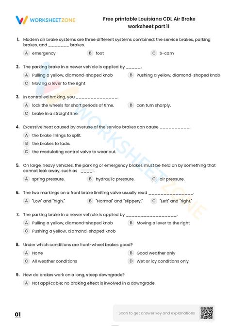Free Printable Louisiana Cdl Air Brake Worksheet Part 10 Worksheet Zone
