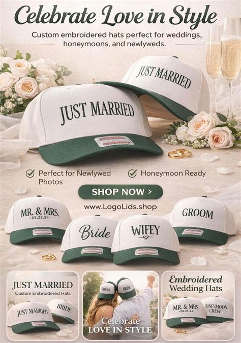 Custom Embroidered Wedding Hats Bride Groom Honeymoon Mr Mrs Newlywed Etsy