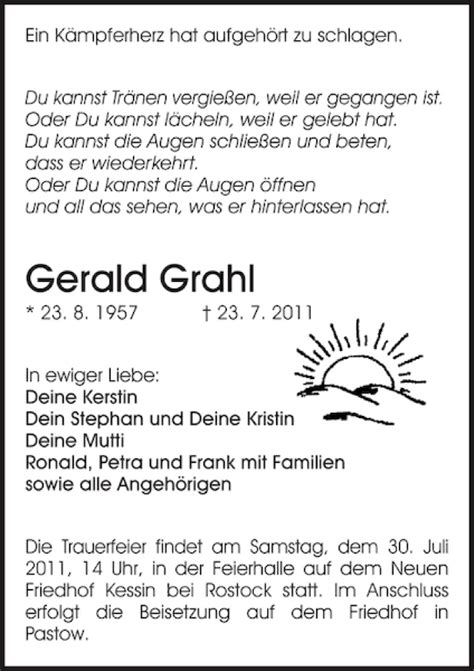 Traueranzeigen Von Gerald Grahl Trauer Anzeigen De