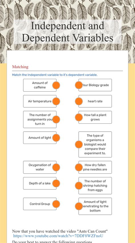 Independent And Dependent Variables Worksheet
