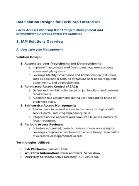 Iam Solution Designs For Techcorp Enterprises Pdf Computer Security Security