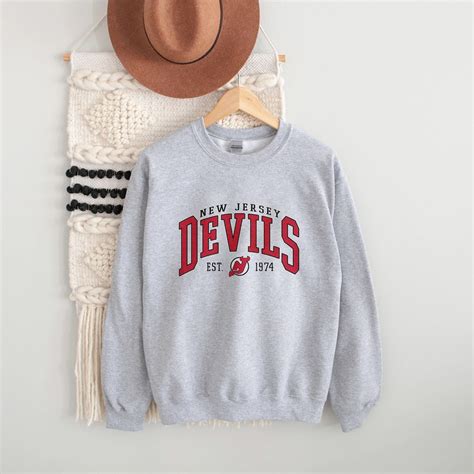 New Jersey Devils Sweatshirt Devils Tee Hockey Sweatshirt Etsy Canada