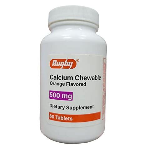 Rugby 500 Mg Calcium Chewable Tablets Dietary Supplement Orange Flavored 60 Tablets