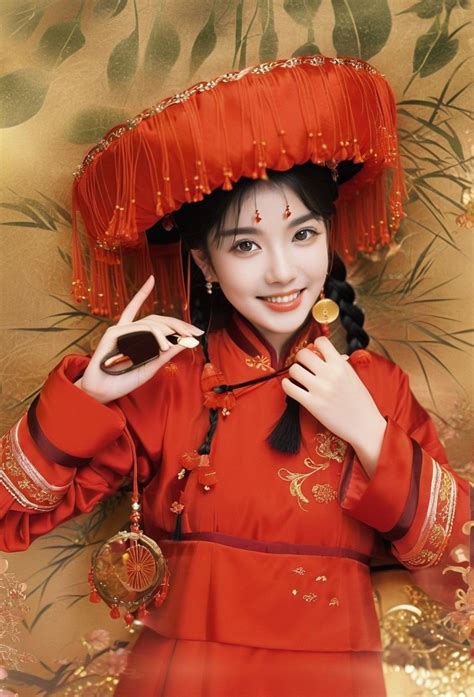 单人 个女孩 汉服 珠宝 黑发 耳环 帽子 编织物 微笑 裙子 面向观众 左右两侧各一组辫子 黑色 一个退休老头喜欢自嗨的以图出图 通用模式作品