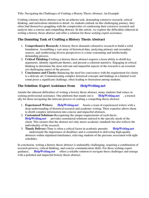 History Thesis Abstract Example Pdf Thesis Abstract Summary