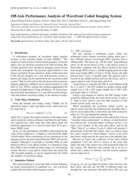 Pdf Off Axis Performance Analysis Of Wavefront Coded Imaging System