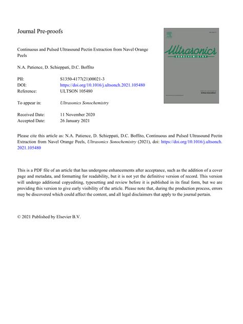 Pdf Continuous And Pulsed Ultrasound Pectin Extraction From Navel