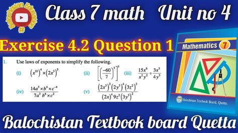 Exercise 42 Question 1 Laws Of Exponent Class 7 Math Balochistan