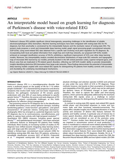 Pdf An Interpretable Model Based On Graph Learning For Diagnosis Of Parkinsons Disease With