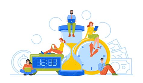 Premium Vector Businesspeople Around Of Huge Clocks Men And Women