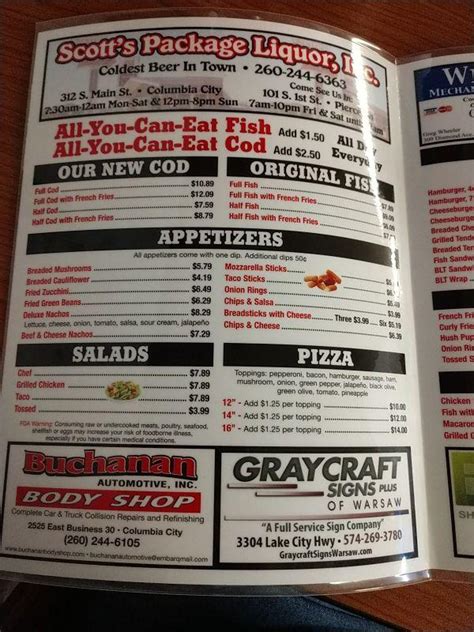 Menu At 11th Frame Pub And Bar Columbia City