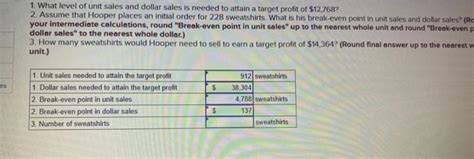 solved problem 5 24 algo break even and target profit