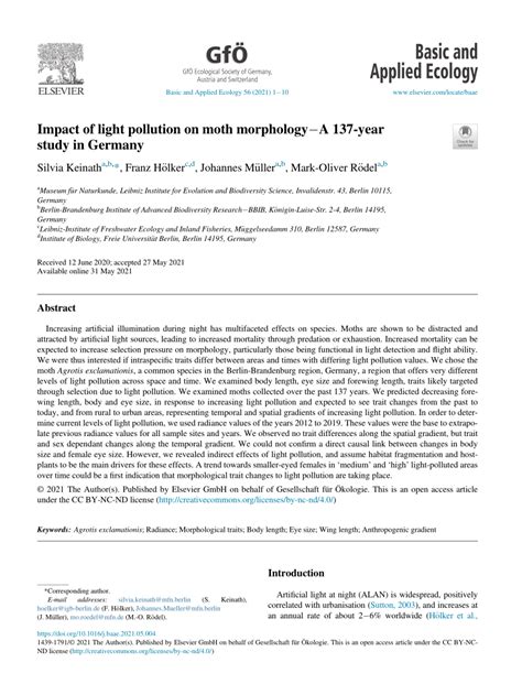 Pdf Impact Of Light Pollution On Moth Morphologya 137 Year Study In