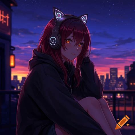 Anime Girl Wearing Hoodie And Headphones