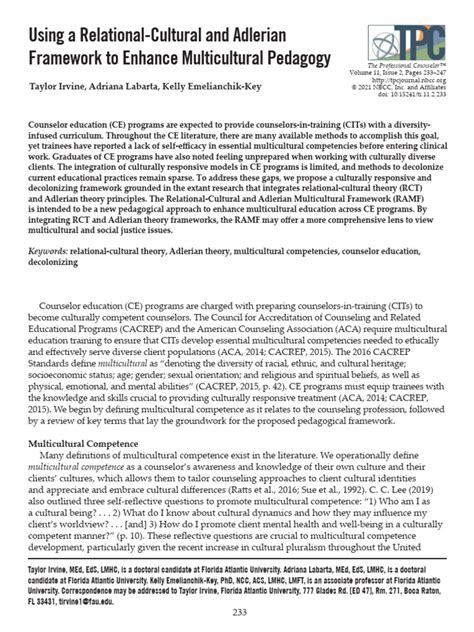 Using A Relational Cultural And Adlerian Framework To Enhance Multicultural Pedagogy Pdf