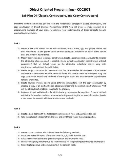 Coc2071 Lab Manual 04 Classes Constructors Pdf Constructor Object Oriented Programming