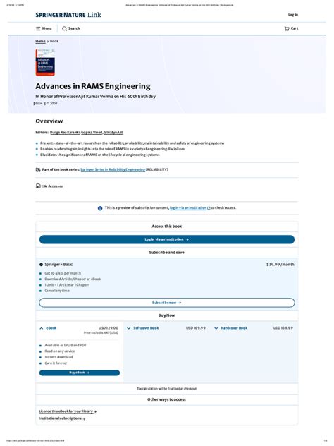 Advances In Rams Engineering In Honor Of Professor Ajit Kumar Verma