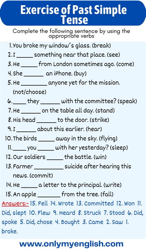 Simple Past Tense Exercise With Answers