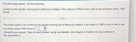 Solved Find The Linear Speed V For The Following A Point On Chegg