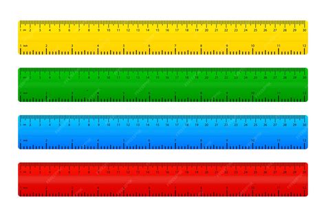 Réguas De Plástico Em Polegadas E Métricas Em Cores Diferentes Escala De Medição Em Centímetros