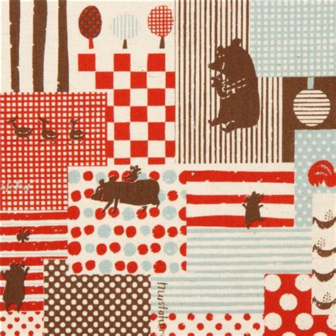 Ecru Patchwork Canvas Fabric With Bears Kokka Fabric By Kokka Modes4u