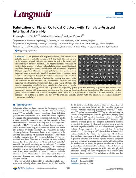 Pdf Fabrication Of Planar Colloidal Clusters With Template