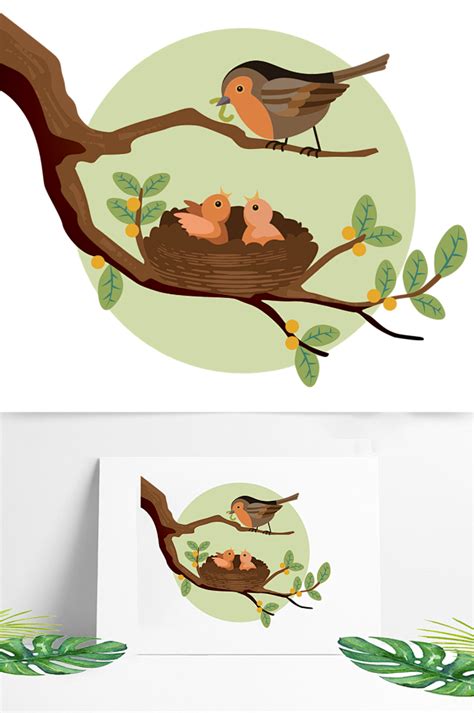 简约扁平卡通鸟巢小鸟鸟窝矢量元素