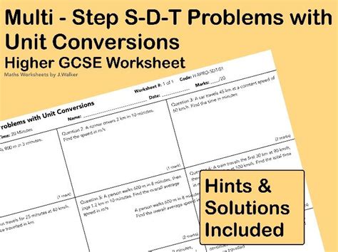 Gcse Maths Worksheet Multi Step S D T Problems With Unit Conversions