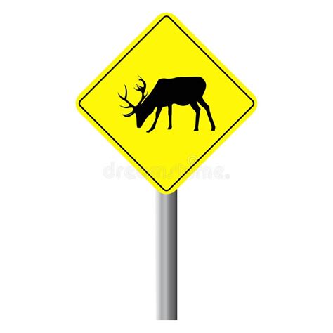 Deer Silhouette Wildlife Crossing Sign Board Vector Illustration Set