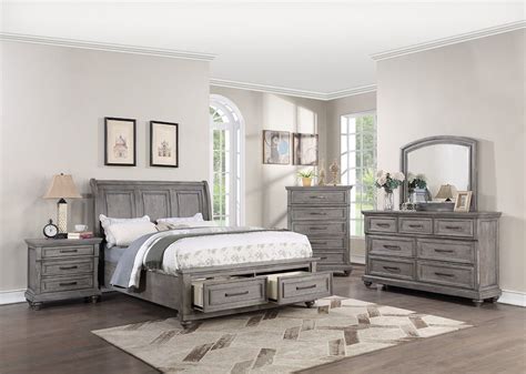 Transitional Beautiful Grey Hue 4pc Bedroom Furniture Cal King Size Bed