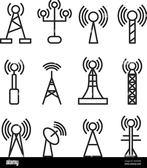 Telecom Towers Icons Radio Antenna Cellular Mast Line Icon