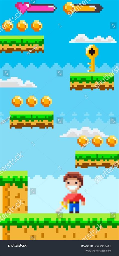 Classic Pixel Art Scene Presents Young Stock Vector Royalty Free