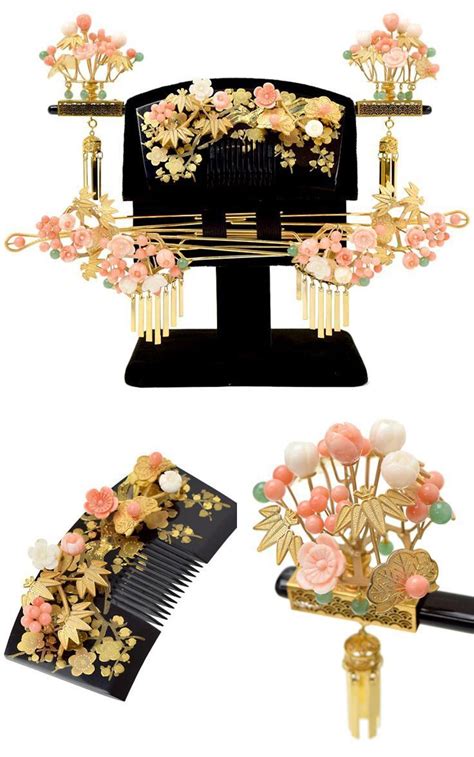 Kanzashi Traditional Japanese Hair Accesories Set For Wedding Corals