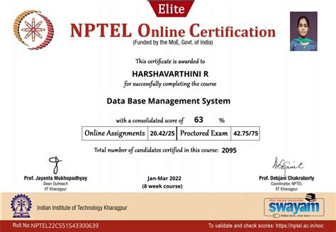Harshavarthini R On Linkedin Completed Nptel Dbms Course From Nptel Iit Madras