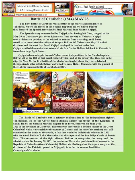 Battle Of Carabobo May 28 1814 Pdf Military Operations Military