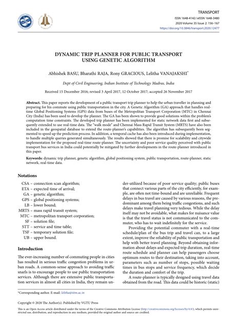 Pdf Dynamic Trip Planner For Public Transport Using Genetic Algorithm