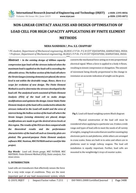 Irjet Non Linear Contact Analysis And Design Optimisation Of Load Cell