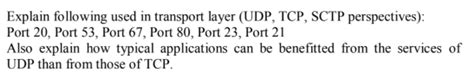 Solved Explain Following Used In Transport Layer UDP TCP Chegg