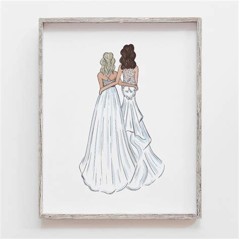 Custom 2 Bride Drawing Same Sex Wedding Sister Of The Etsy
