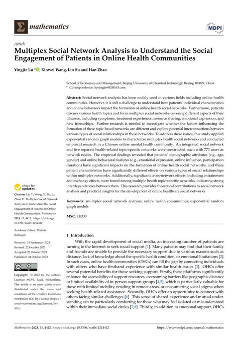 Pdf Multiplex Social Network Analysis To Understand The Social Engagement Of Patients In