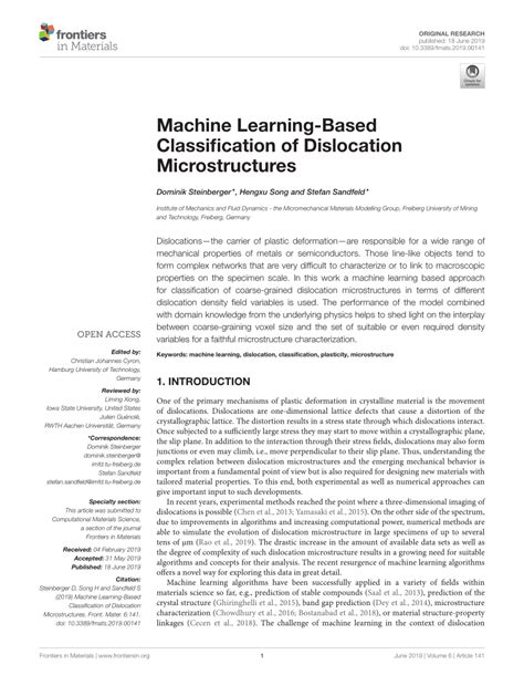 Pdf Machine Learning Based Classification Of Dislocation Microstructures